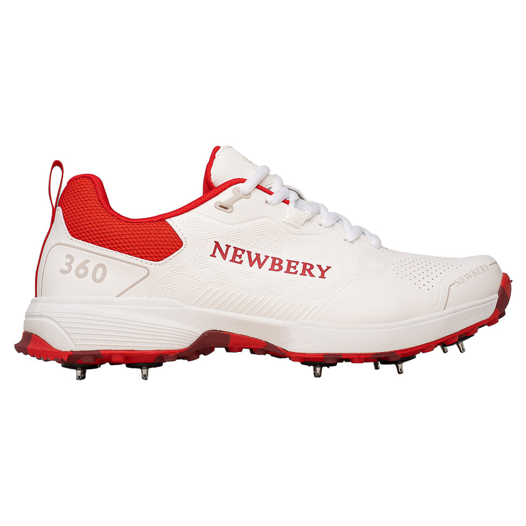 Newbery 360 Cricket Shoe - White & Red Sp | Newbery Cricket